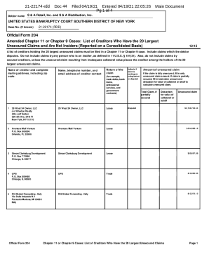 Fillable Online Official Form 204 21-22174-rdd Doc 44 Filed 04/19/21 ...