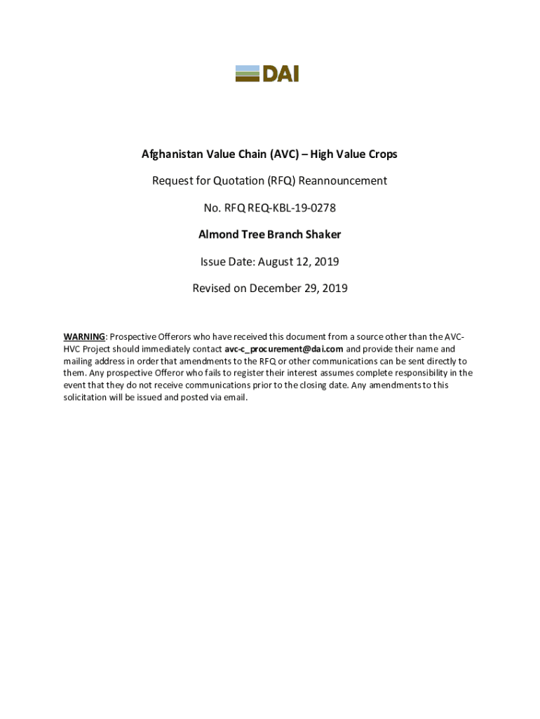 Fillable Online RFQ REQ-KBL-19-03278 Almond Tree Branch Shaker Fax Email Print - pdfFiller