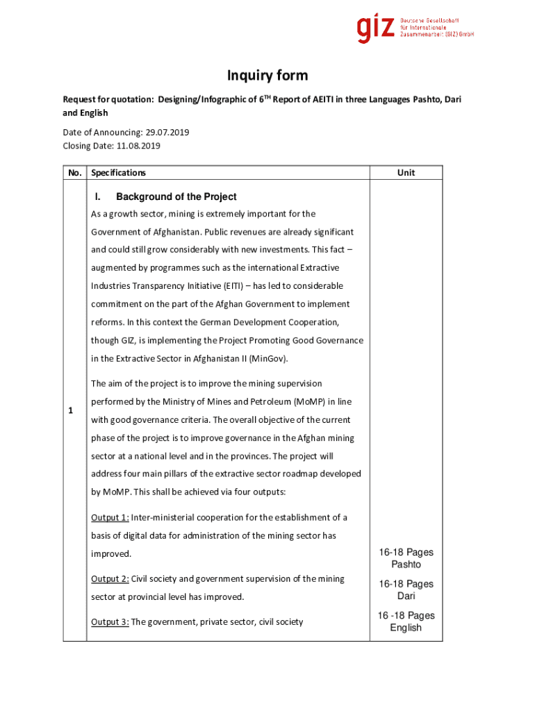 Fillable Online Request for quotation: Designing/Infographic of 6TH ...