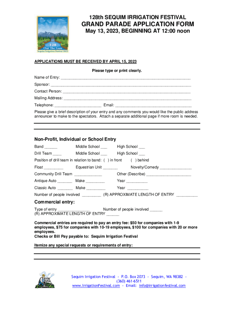 Fillable Online GRAND PARADE APPLICATION FORM - May 13, 2023, ... Fax ...