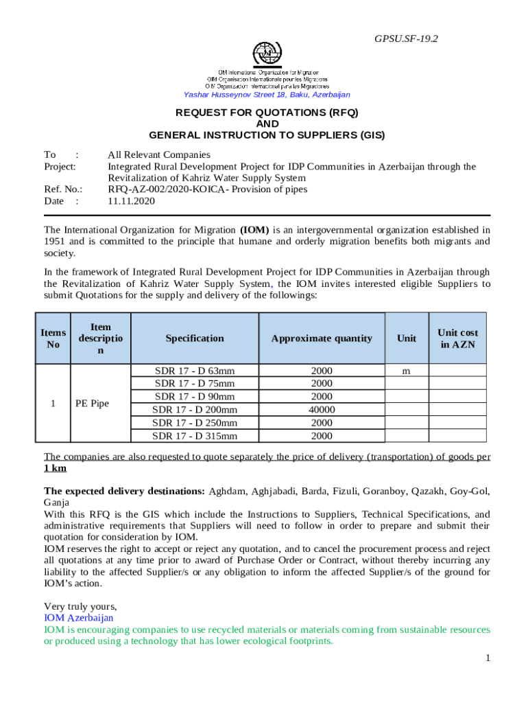Request for quotations (rfq) and General instruction to ... Doc Template | pdfFiller