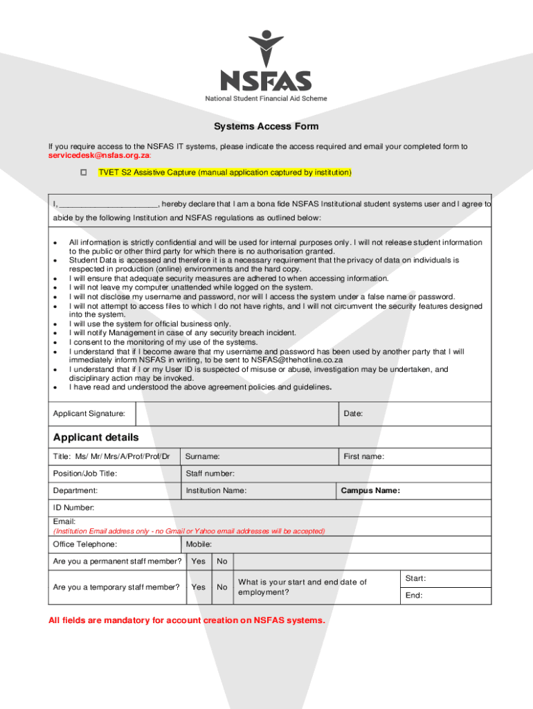 Fillable Online tnc edu NSFAS Account Creation Form - Colleges ...