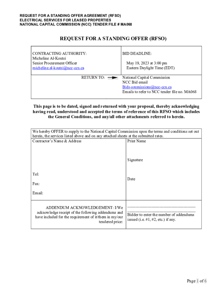 Fillable Online Get the free REQUEST FOR A STANDING OFFER ... Fax Email ...