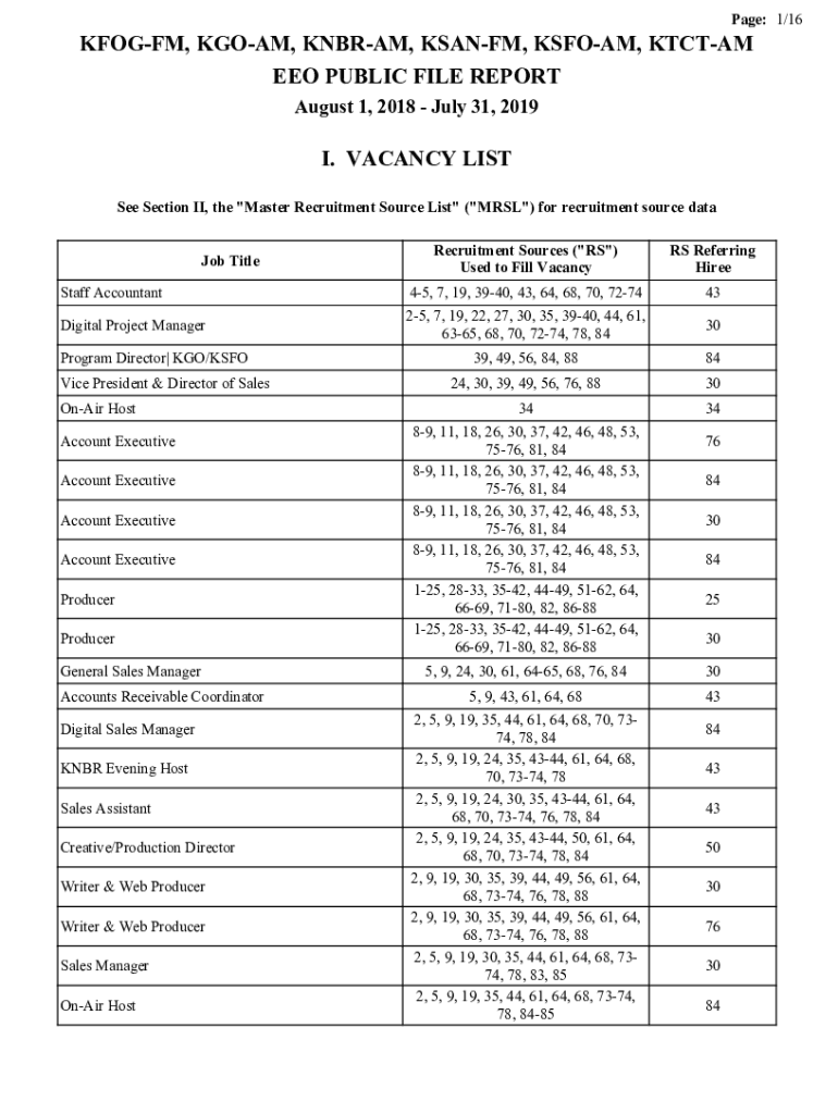 Fillable Online kfog-fm, kgo-am, knbr-am, ksan-fm, ksfo-am, ktct-am eeo ...