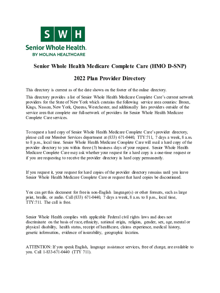 Fillable Online Senior Whole Health Medicare Complete Care ( ... Fax ...