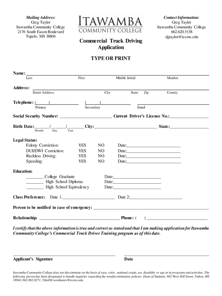 Fillable Online Commercial Truck Driving Application Fax Email Print - pdfFiller