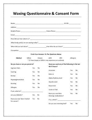 Fillable Online Waxing Consultation Form Template Fax Email Print ...