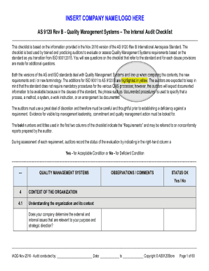 Fillable Online 1-9001-to-AS-9120-B-Internal-Audit-Checklist.docx Fax Email Print - pdfFiller