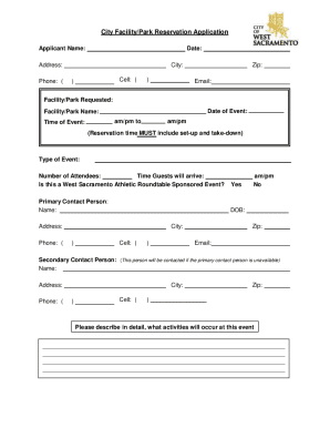 Fillable Online City Facility/Park Reservation Application Fax Email ...