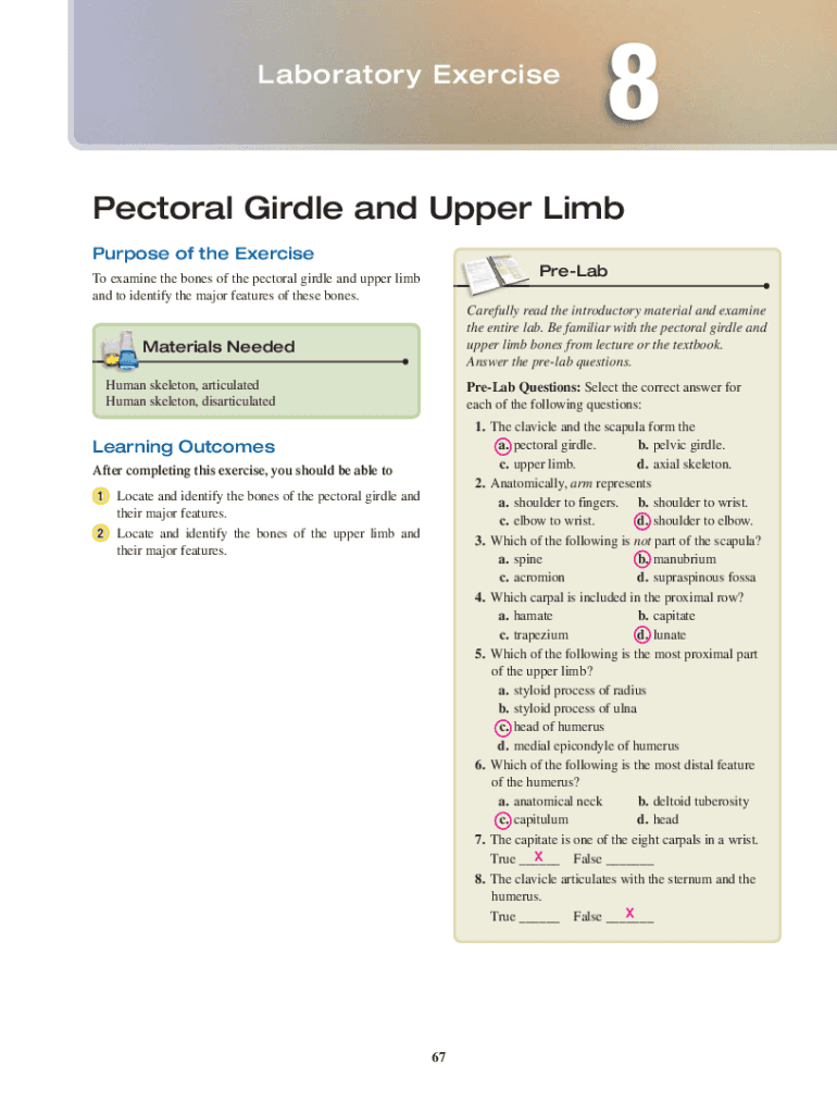 Fillable Online Pectoral Girdle and Upper Limb Part A Assessments ...