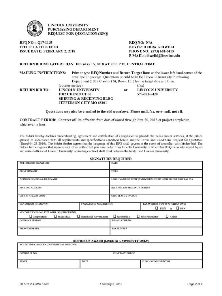 Fillable Online Q17-1135 REQ NO: N/A TITLE: CATTLE FEED BUYER Fax Email Print - pdfFiller
