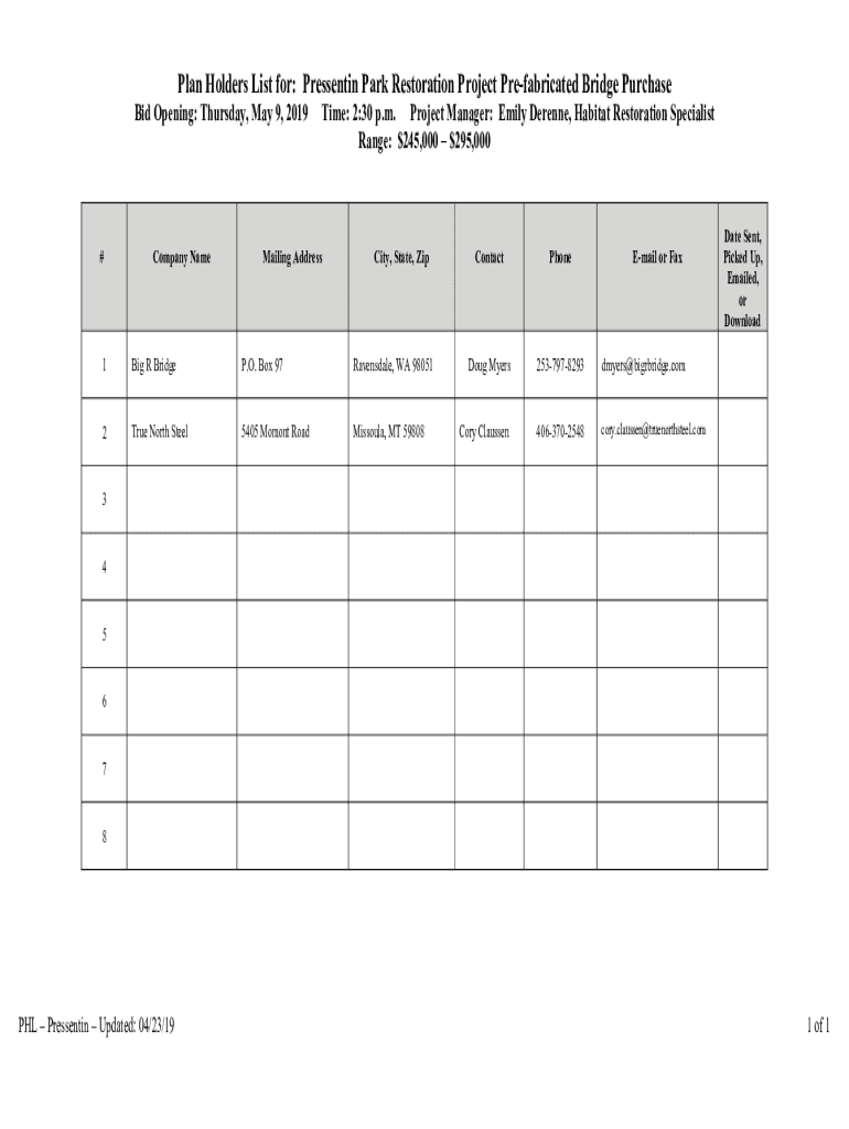 Fillable Online Plan Holder List for this Project will be posted on our ...