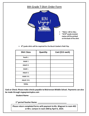 Fillable Online 8th Grade Life Skills T-shirt order form Fax Email ...