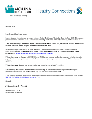 Fillable Online Molina Healthcare of South Carolina, Inc., Agreement ...