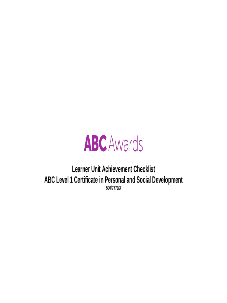 Learner Unit Achievement Checklist SEG Awards ABC ... Doc Template ...