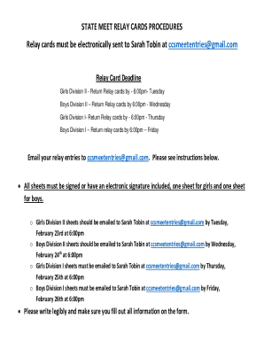 Fillable Online STATE MEET RELAY CARDS PROCEDURES ... Fax Email Print ...