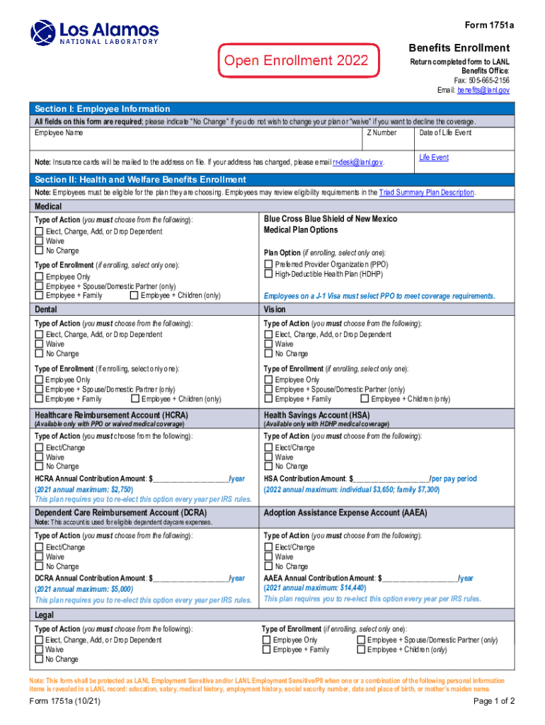 Fillable Online Open Enrollment Information for New Hires Fax Email ...