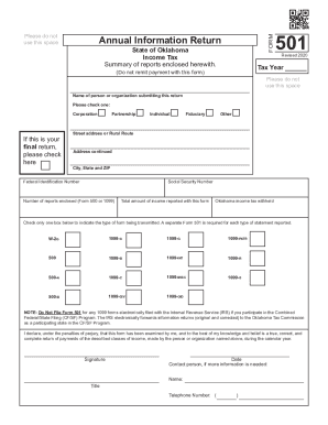 Fillable Online Form 501 Annual Information Return Summary of Reports ...