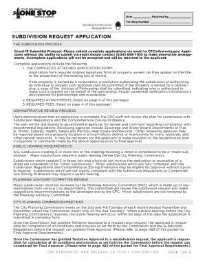 Fillable Online SUBDIVISION REQUEST APPLICATION Fax Email Print - pdfFiller