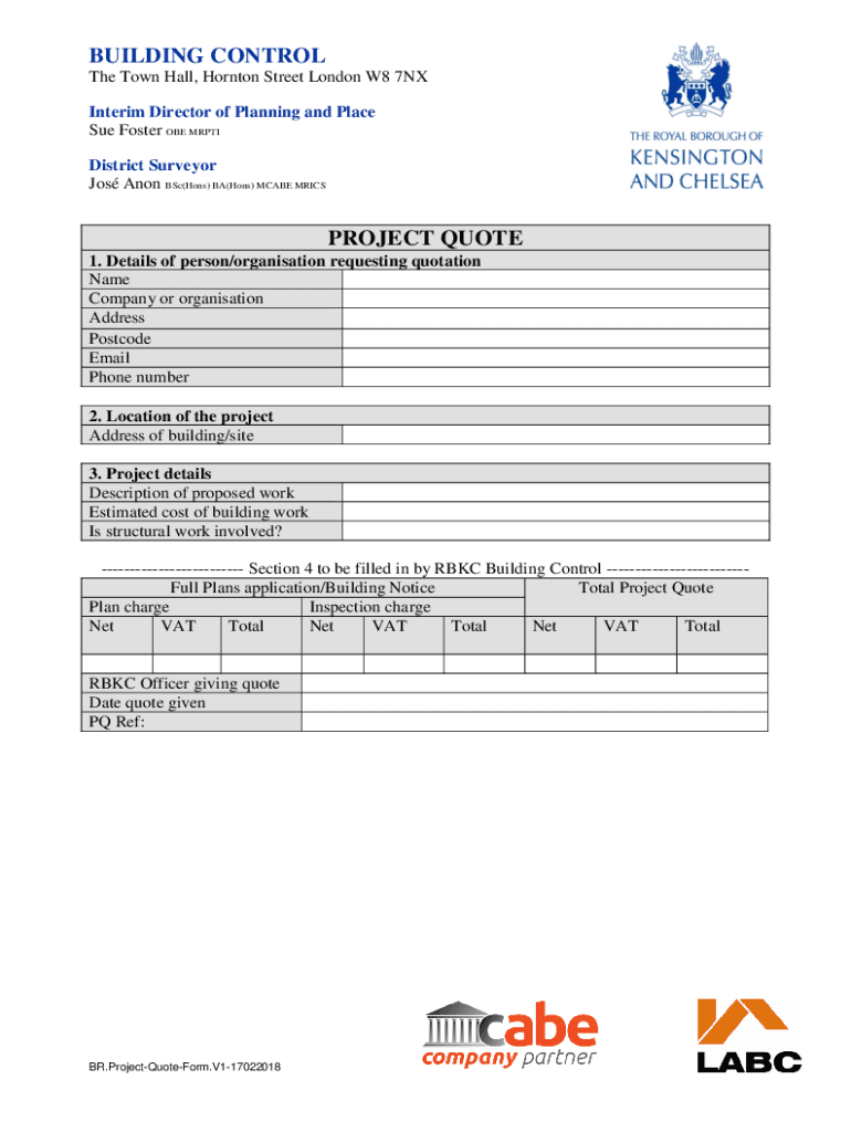 Fillable Online Project Quote form. Planning Fax Email Print - pdfFiller