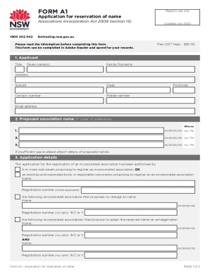 Fillable Online FORM A1 Application for reservation of name - Fair ...
