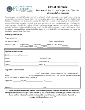 Fillable Online Residential Rental Unit Inspection Checklist Fax Email ...