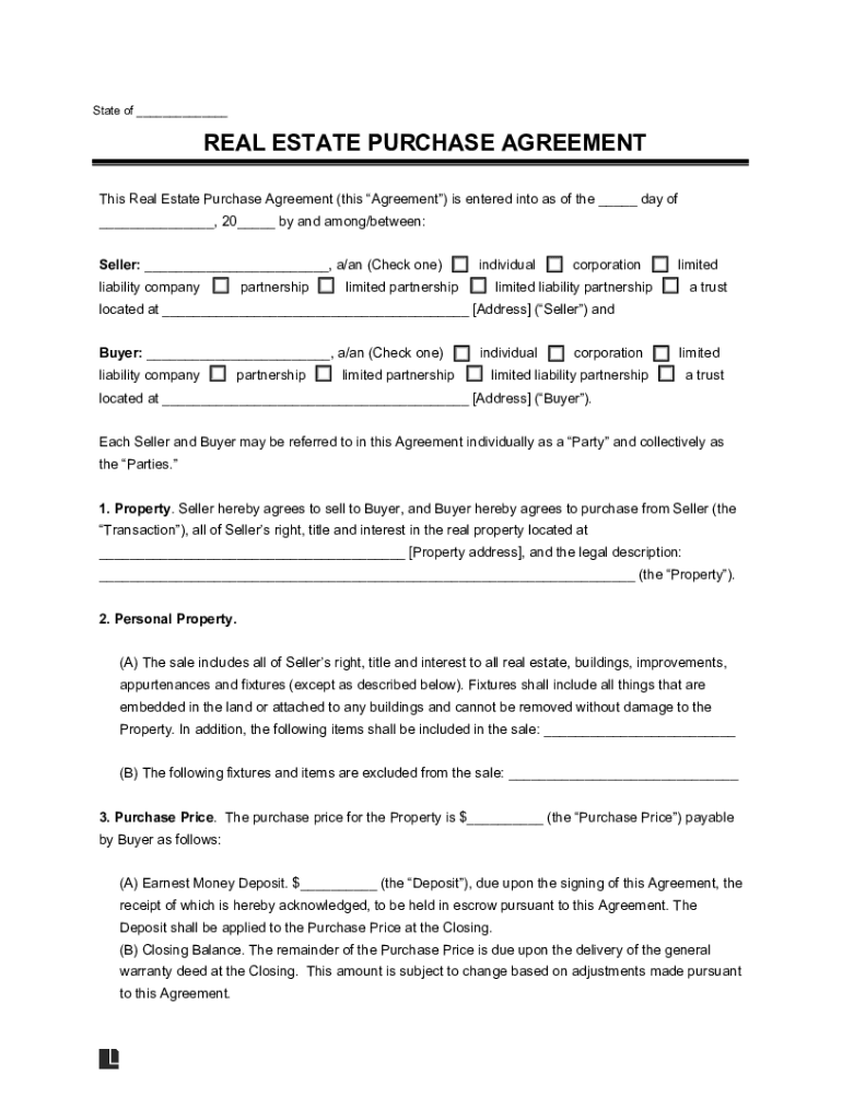 Fillable Online Texas Residential Real Estate Purchase Agreement ...