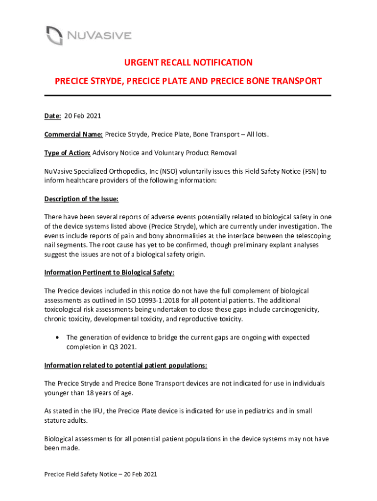 Fillable Online Precice Stryde, Plate, and Bone Transport Systems ...