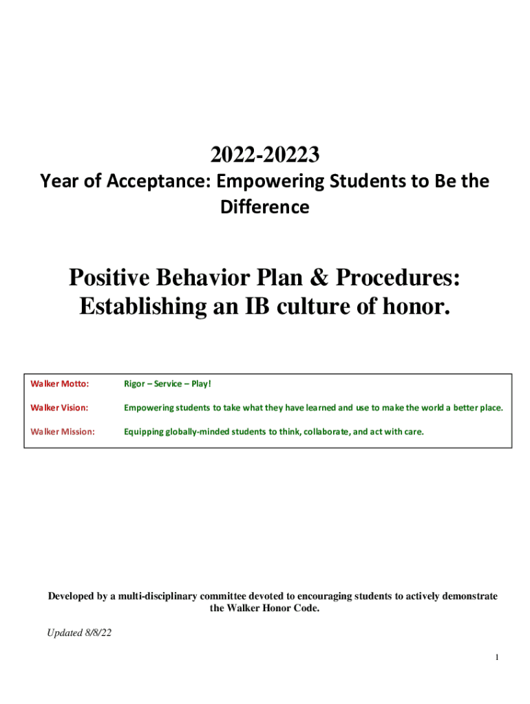 Fillable Online Positive Behavior Plan & Procedures: Establishing an IB ...