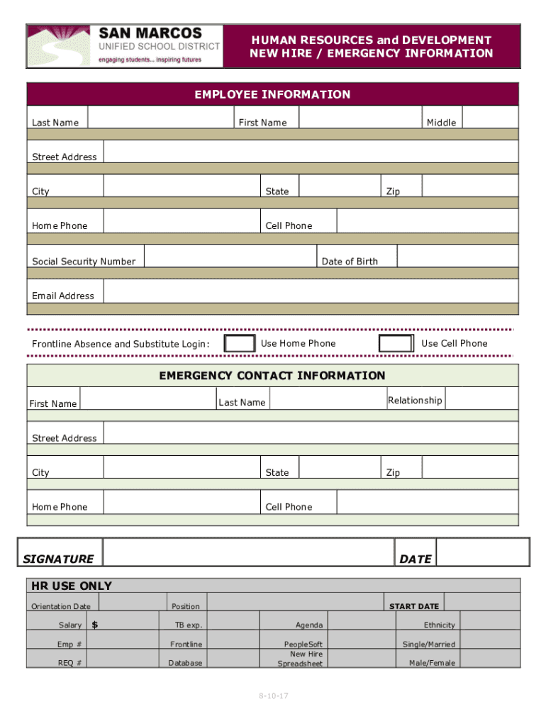 Fillable Online In person Substitute Teacher Pool at San Marcos Unified ...