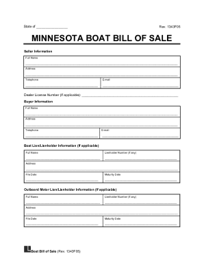Fillable Online MINNESOTA BOAT BILL OF SALE Fax Email Print - pdfFiller