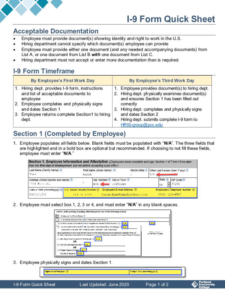 Fillable Online I-9 Form Quick Sheet Fax Email Print - pdfFiller
