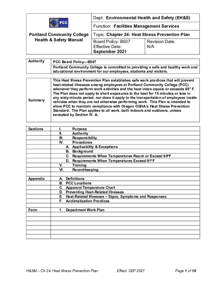Fillable Online H&SM Ch 24 Heat Illness Prevention Plan 9-3-21 Fax ...