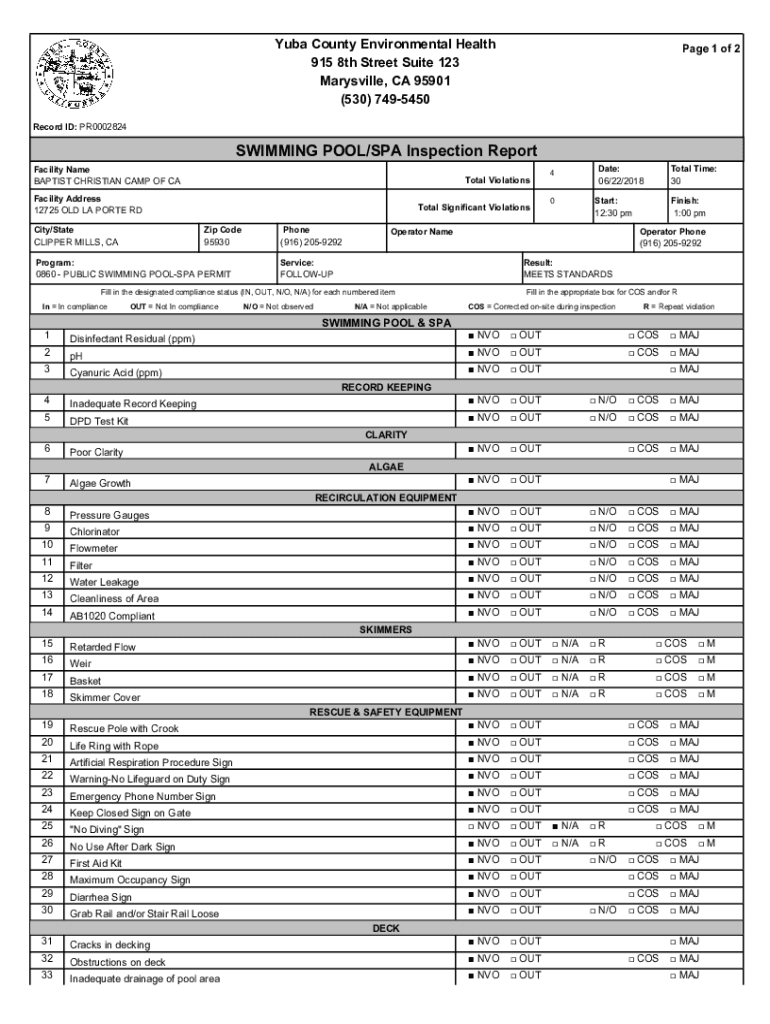 Fillable Online SWIMMING POOL/SPA Inspection Report Fax Email Print ...