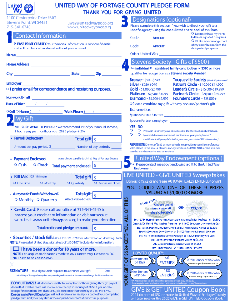 Fillable Online United Way of Portage County Pledge Form Fax Email ...