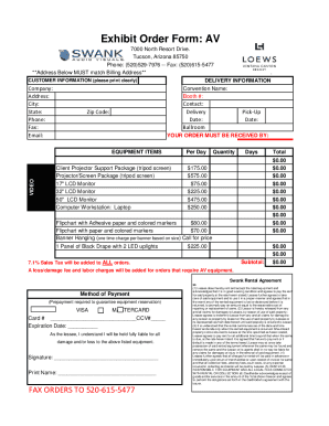 Fillable Online Exhibit AV Order Form.xlsx Fax Email Print - pdfFiller