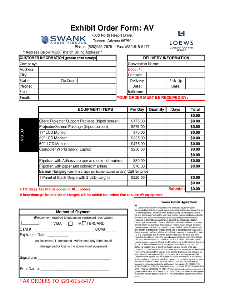 Fillable Online Exhibit AV Order Form.xlsx Fax Email Print - pdfFiller