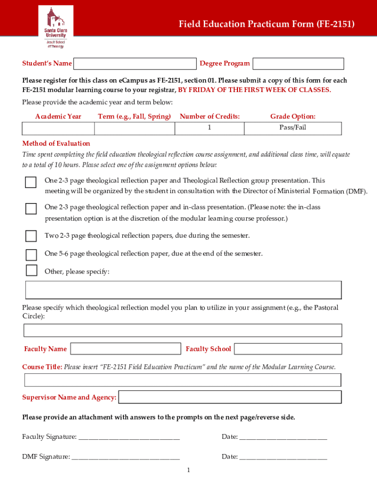 Fillable Online Field Education Practicum Form (FE-2151) Fax Email Print - pdfFiller