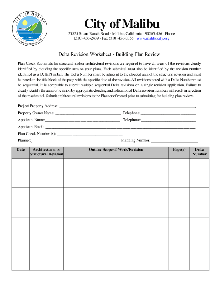 Fillable Online Building Plan Check Submittal - Revision Delta ...