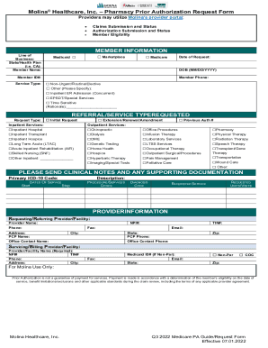 Fillable Online Pharmacy Prior Authorization Request Form - Molina ...