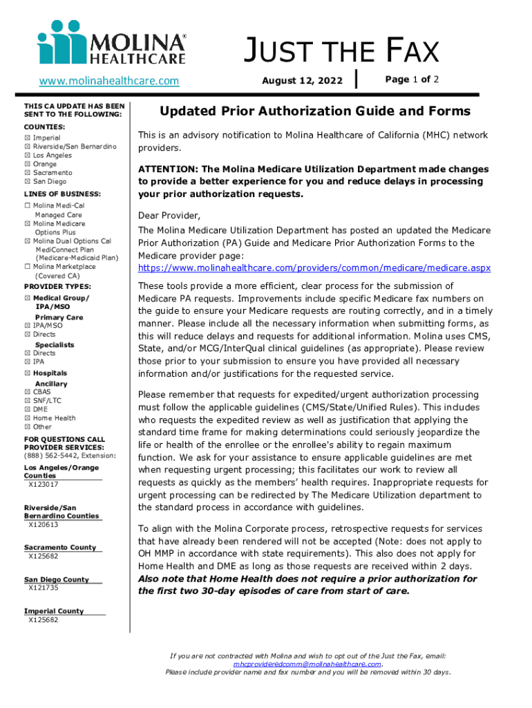 Fillable Online JUST THE FAX. Updated Prior Authorization Guide and Forms Fax Email Print ...
