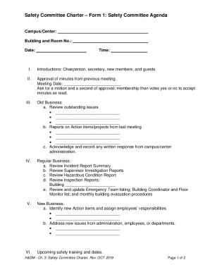 Fillable Online H&S Manual Ch 3 Safety Committee Charter. Form 1Agenda ...