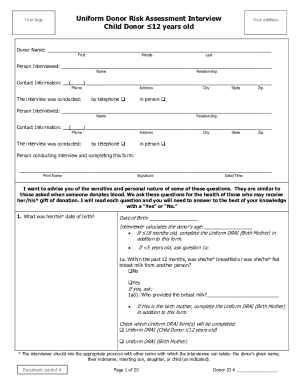 Fillable Online Uniform Donor Risk Assessment Interview Forms Fax Email ...