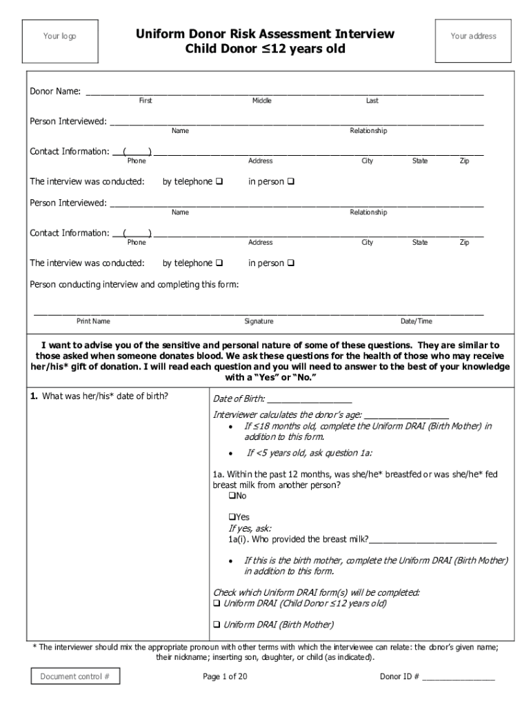 Fillable Online Uniform Donor Risk Assessment Interview Forms Fax Email ...