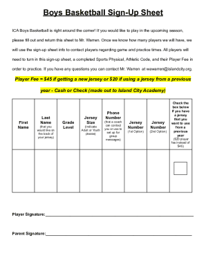 Fillable Online Boys Basketball Sign-Up Sheet Fax Email Print - pdfFiller