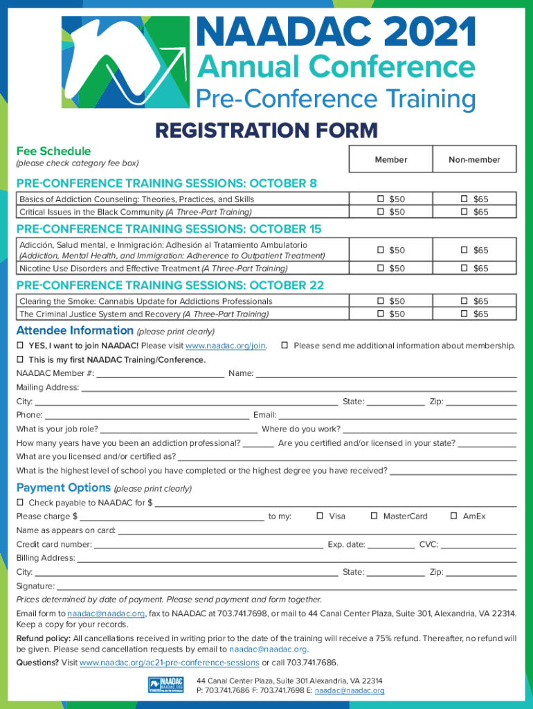 Fillable Online Pre-Conference Training - REGISTRATION FORM Fax Email ...
