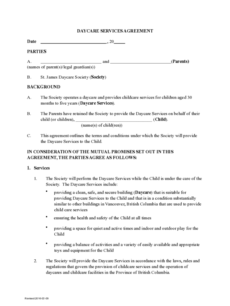 Fillable Online st james daycare services agreement Fax Email Print - pdfFiller