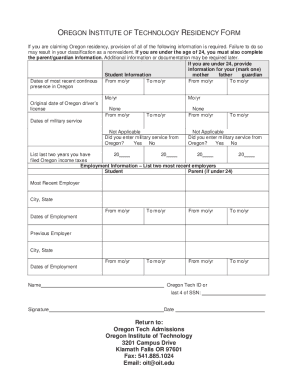 Fillable Online oregon institute of technology residency form Fax Email ...