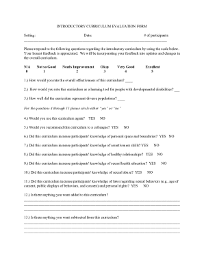 Fillable Online Introductory Curriculum Evaluation Form Fax Email Print ...