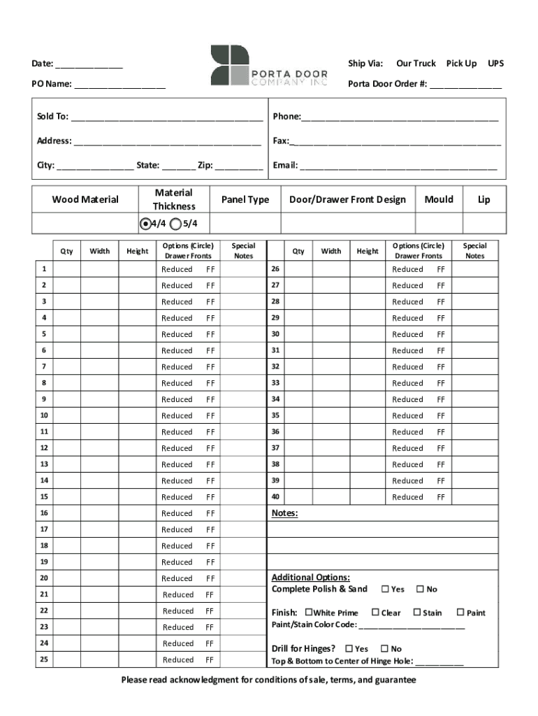 Fillable Online Wood Material Material Thickness Panel Type Door/Drawer Front ... Fax Email ...
